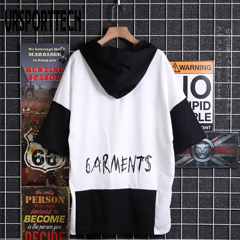 Japanese Style Oversized Harajuku Patchwork Hoodies Men Letters Printed Short Sleeve Hip Hop ...
